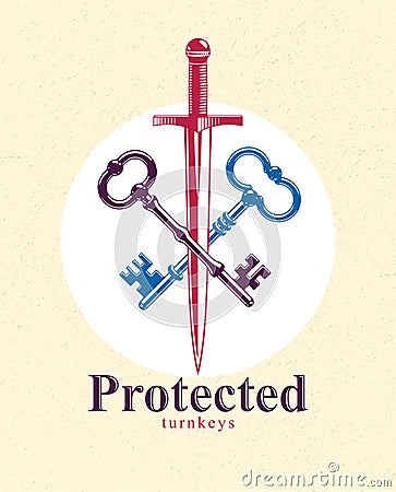 Crossed Keys And Dagger Vector Symbol Emblem, Turnkeys And Sword ...