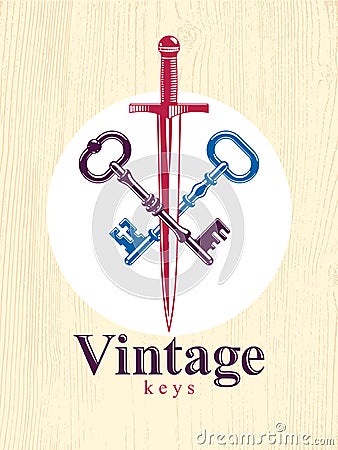Crossed Keys And Dagger Vector Symbol Emblem, Turnkeys And Sword ...