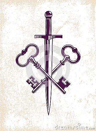 Crossed Keys And Dagger Vector Symbol Emblem, Turnkeys And Sword ...