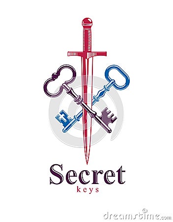 Crossed Keys And Dagger Vector Symbol Emblem, Turnkeys And Sword ...
