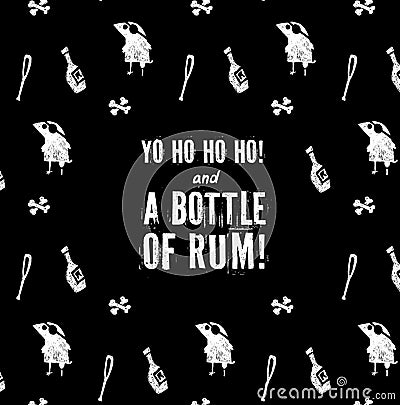 Crow Pirate Bottle Rum Bones Black And White Frame Border Poster Vector ...