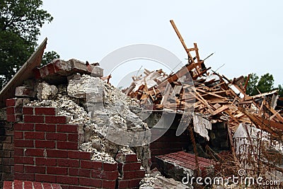 Crumbling Concrete And Falling Down Bricks With Piles Of Rubble Stock ...