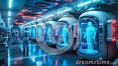 Cryogenic Chambers For Freezing Bodies. Scientists In Protective Suits ...