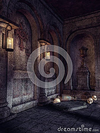 Dark Crypt with a Creepy Altar Stock Illustration - Illustration of ...