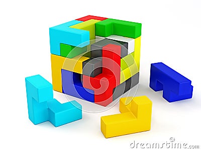 A Cube Built From Blocks. Puzzle Royalty Free Stock Photos - Image ...