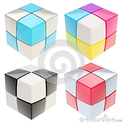 Cube Made Of Colorful Cubes Isolated, Set Of Four Royalty-Free Stock ...