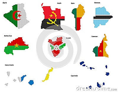 Vector Illustration Pixelated Set Geographical Maps Of African ...