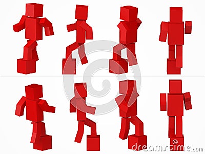 A Cubic Character Climbing To Box. 3d Style Red Cube Character ...