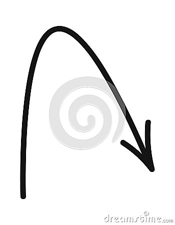 Curved Downward Arrow Doodle Drawing Vector Illustration ...
