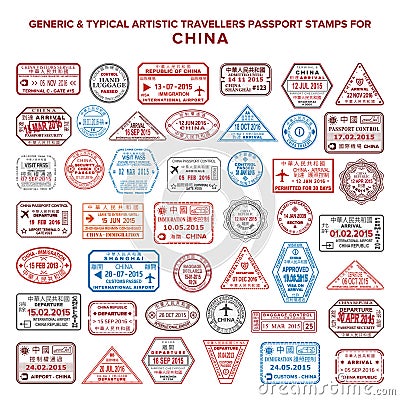 Vector China International Passport Visa Sticker Template in Flat Style ...