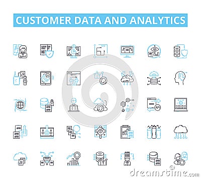 Customer Data And Analytics Linear Icons Set. Segmentation, Personalization, Profiling, Insights ...
