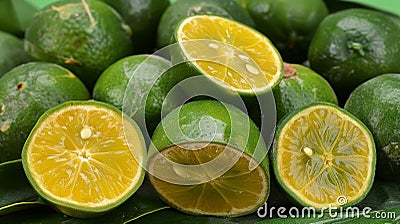 Cut Green Calamansi With Background In A Green Calamansi Garden Stock ...