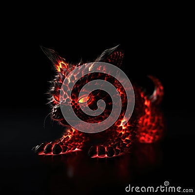 Cute Baby Hellhound Shape In Red Fire On Black Background. Generative ...