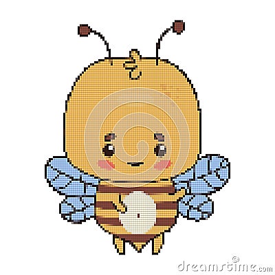 Cute Bee Pixelation. Funny Pixel-art Insect Character. Vector Blocky ...