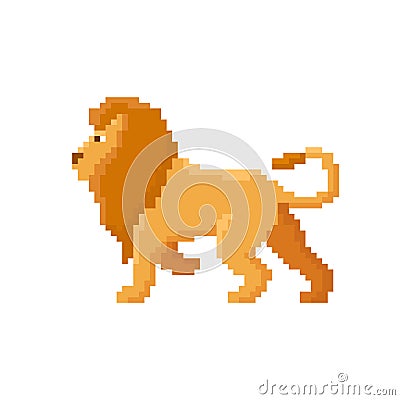 Cute 8-bit Lion Isolated On White Background. Cartoon Vector ...