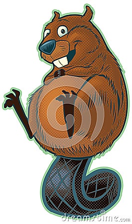 Cute Cartoon Beaver Balancing On Tail Vector Illustration ...