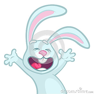Cute Cartoon Blue Bunny Rabbit Character Dancing And Jumping. Vector ...