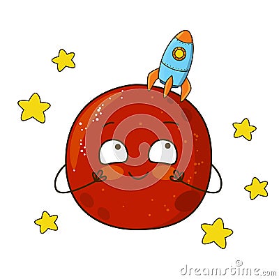 Cute Cartoon Mars With Rocket Stock Vector - Image: 65655378