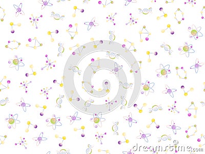 Cute Cartoon Molecular Seamless Pattern. DNA Molecule, Atoms And Atomic ...