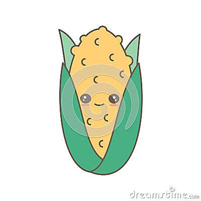 Cute Cartoon Sweet Corn Character Vector Illustration Isolated On White ...