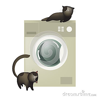 Cute Cats With Washing Machine Cartoon Vector | CartoonDealer.com #51788519