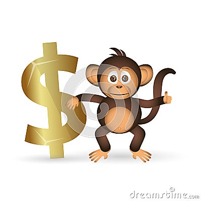 Cute Chimpanzee Little Monkey And Dollar Symbol Cartoon Vector ...