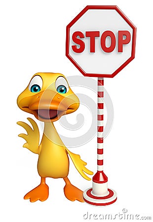 Cute Duck Cartoon Character With Stop Sign Royalty-Free Illustration ...