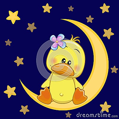 Cute Duck On The Moon Stock Vector - Image: 52352563