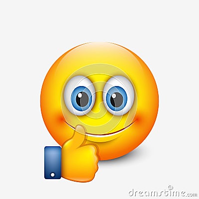 Cute Emoticon With Thumb Up, Emoji - Vector Illustration ...