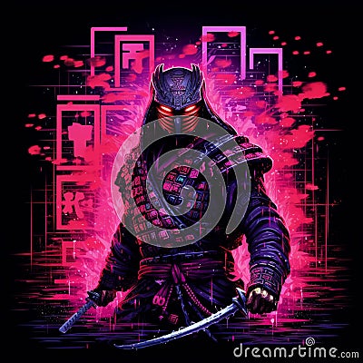 Cute And Funny Gaming Logo With Binary Code Samurai In Futuristic ...