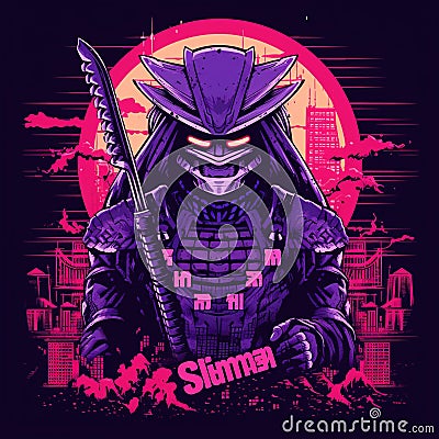 Cute And Funny Gaming Logo With Binary Code Samurai In Futuristic ...