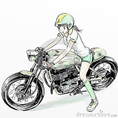 Cute Girl Riding Motorcycle Stock Illustration - Image: 70868461