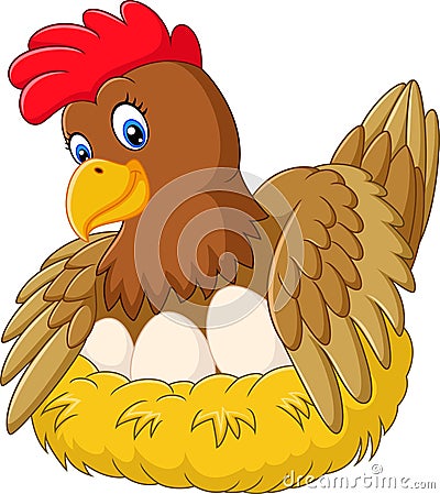 Cute Hen Brooding Her Egg Cartoon Vector | CartoonDealer.com #76116103