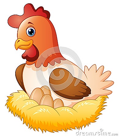 Cute Hen Brooding Her Egg In The Nest Cartoon Vector | CartoonDealer ...