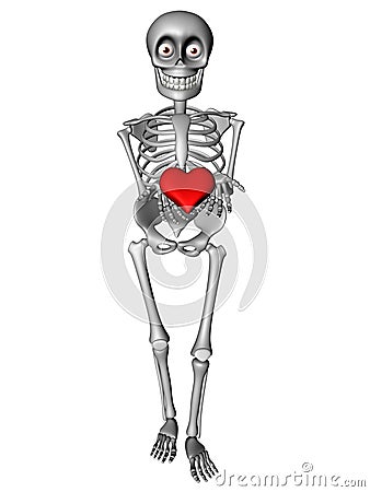 Cute Human Body Skeleton With Red Heart Stock Image - Image: 19245761