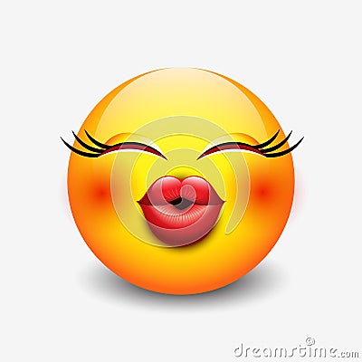 Cute Kissing Emoticon, Emoji, Smiley - Vector Illustration ...