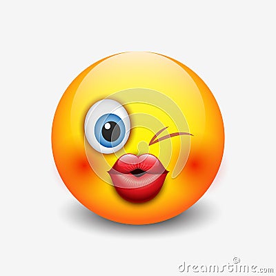 Cute Kissing Emoticon, Emoji, Smiley - Vector Illustration ...