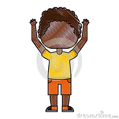 Cute Little Boy With Hands Up Character Cartoon Vector | CartoonDealer ...