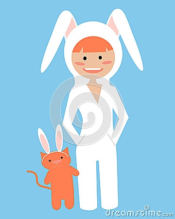 Cute Little Girl Dressed As A Rabbit Cartoon Vector | CartoonDealer.com ...