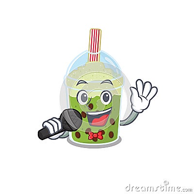 Cute Matcha Bubble Tea Sings A Song With A Microphone Vector ...