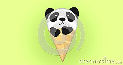 Cute Panda Ice Cream Poured with Chocolate in a Cone Stock Video ...