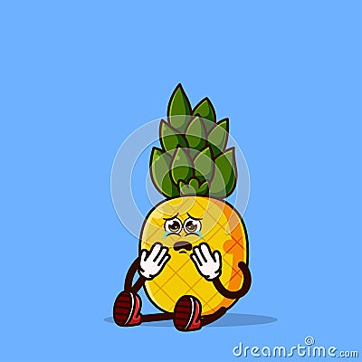 Cute Pineapple Character Sitting And Crying. Fruit Character Icon ...