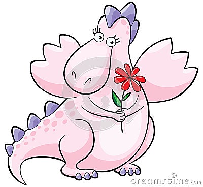 Cute Pink Dragon With Flower Cartoon Vector | CartoonDealer.com #18714053