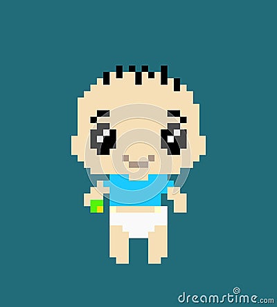 Cute Pixel Baby Boy Image For Game Assets Cartoon Vector ...