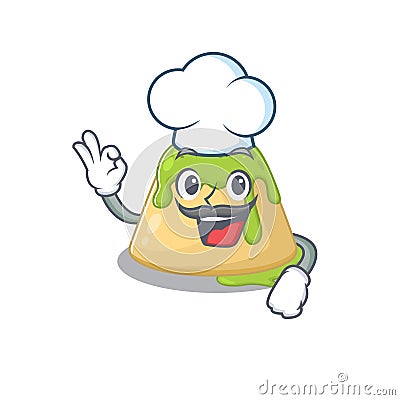 Cute Pudding Green Tea Cartoon Character Wearing White Chef Hat ...