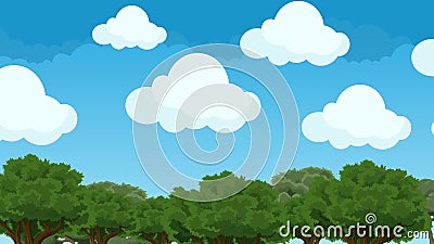 Cute and Puffy Cartoon Clouds Hovering in a Blue Sky Above the Trees ...