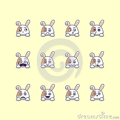 Cute Rabbit Emoticon Emoji Bundle Vector Illustration | CartoonDealer ...