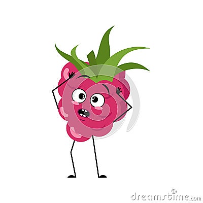 Cute Raspberry Character With Emotions In A Panic Grabs His Head, Face ...