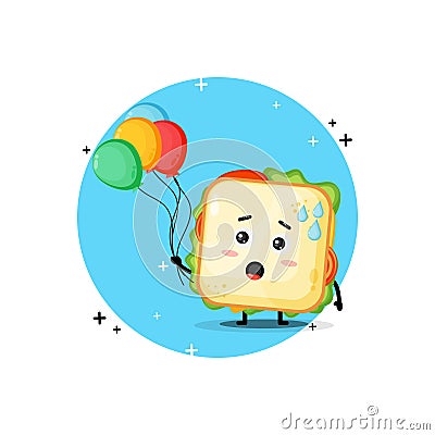 Cute Sandwich Mascot Carrying A Balloon Cartoon Vector | CartoonDealer ...