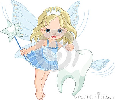 Cute Tooth Fairy Flying With Tooth Vector Illustration | CartoonDealer ...